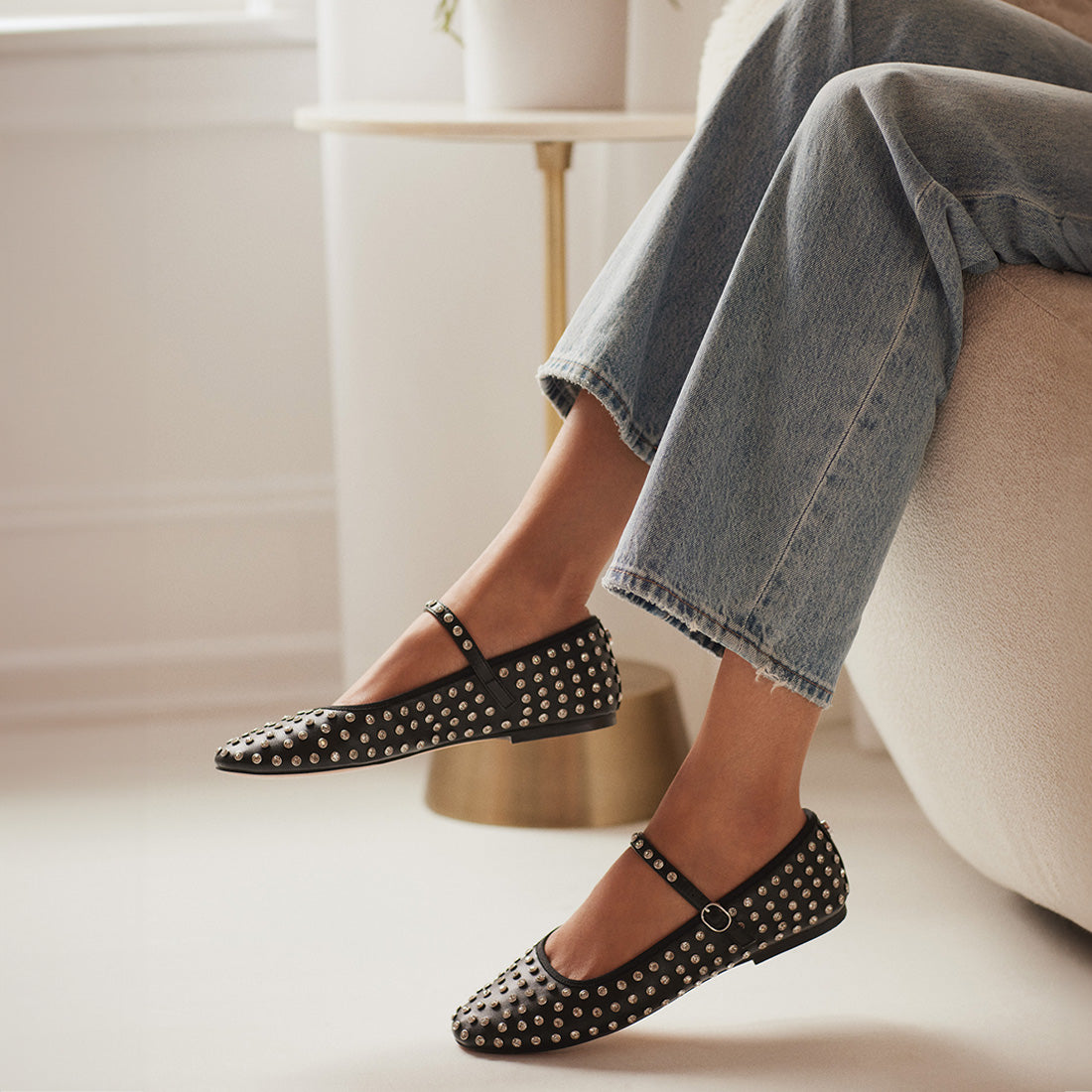 VINETTA Black/Silver Rhinestones Ballet Flats | Women's Designer Flats ...