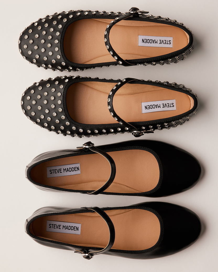 VINETTA Black/Silver Rhinestones Ballet Flats | Women's Designer Flats ...