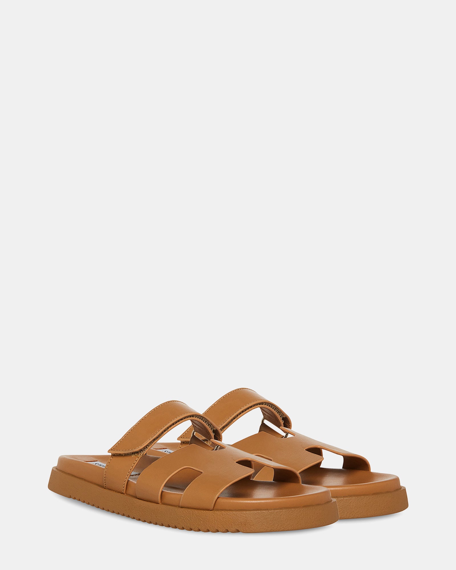 MAYVEN Tan Leather Flatform Slide Sandals | Women's Designer Sandals ...