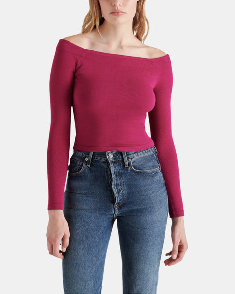 RESSI Raspberry Off the Shoulder Sweater | Women's Designer Clothing ...