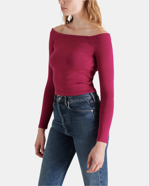 RESSI Raspberry Off the Shoulder Sweater | Women's Designer Clothing ...