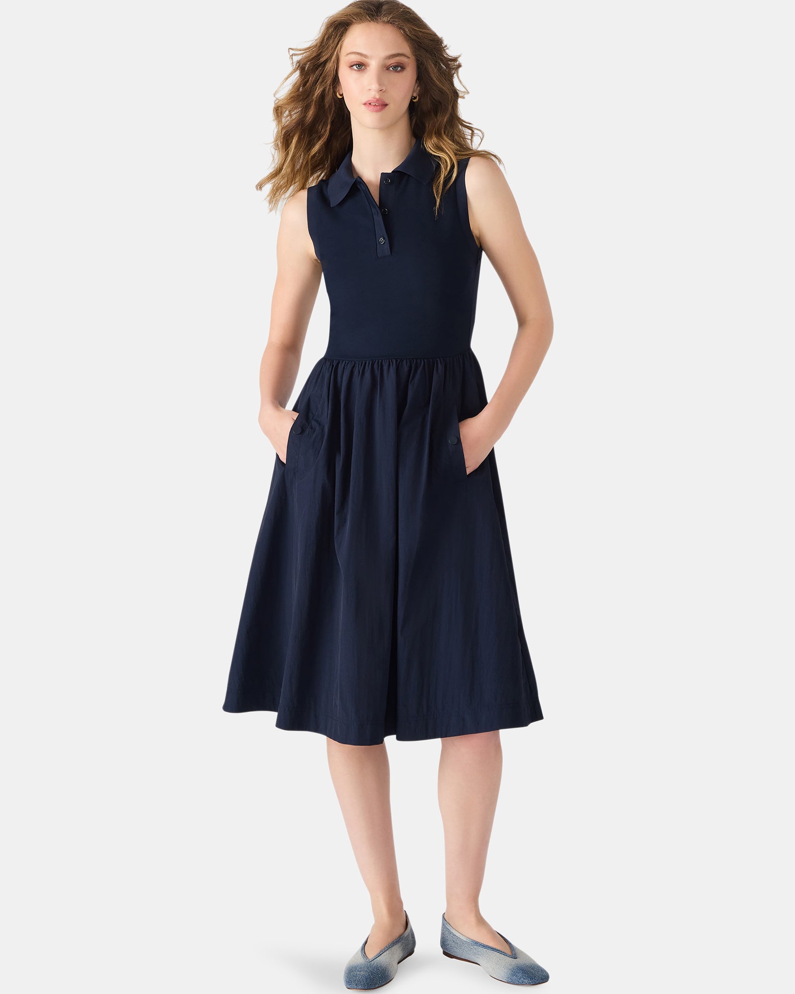 AUDEN Navy Blue Fit & Flare Midi Dress | Women's Designer Dresses ...