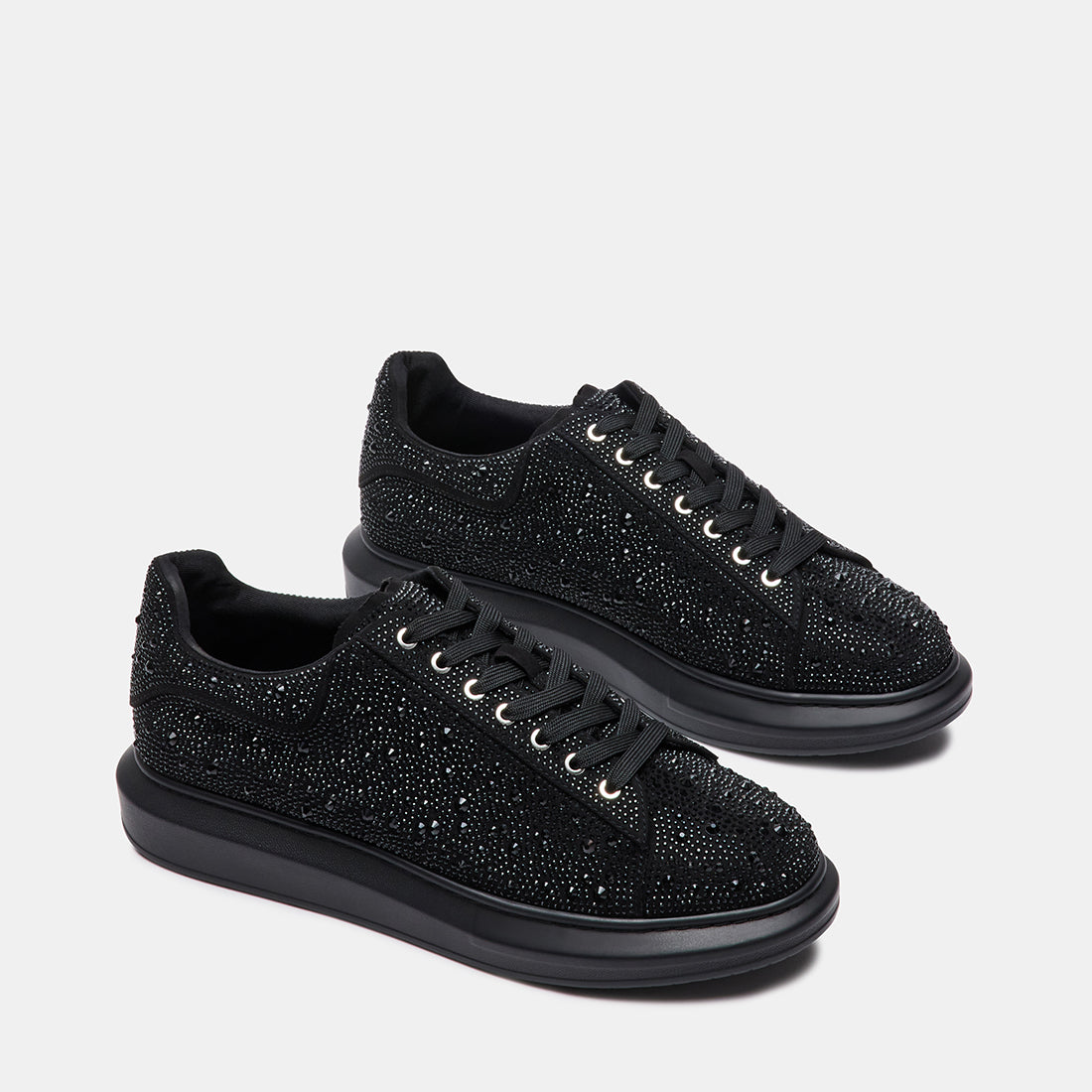 ICEBOX Black Rhinestones Low-Top Lace-Up Sneakers | Men's Designer ...