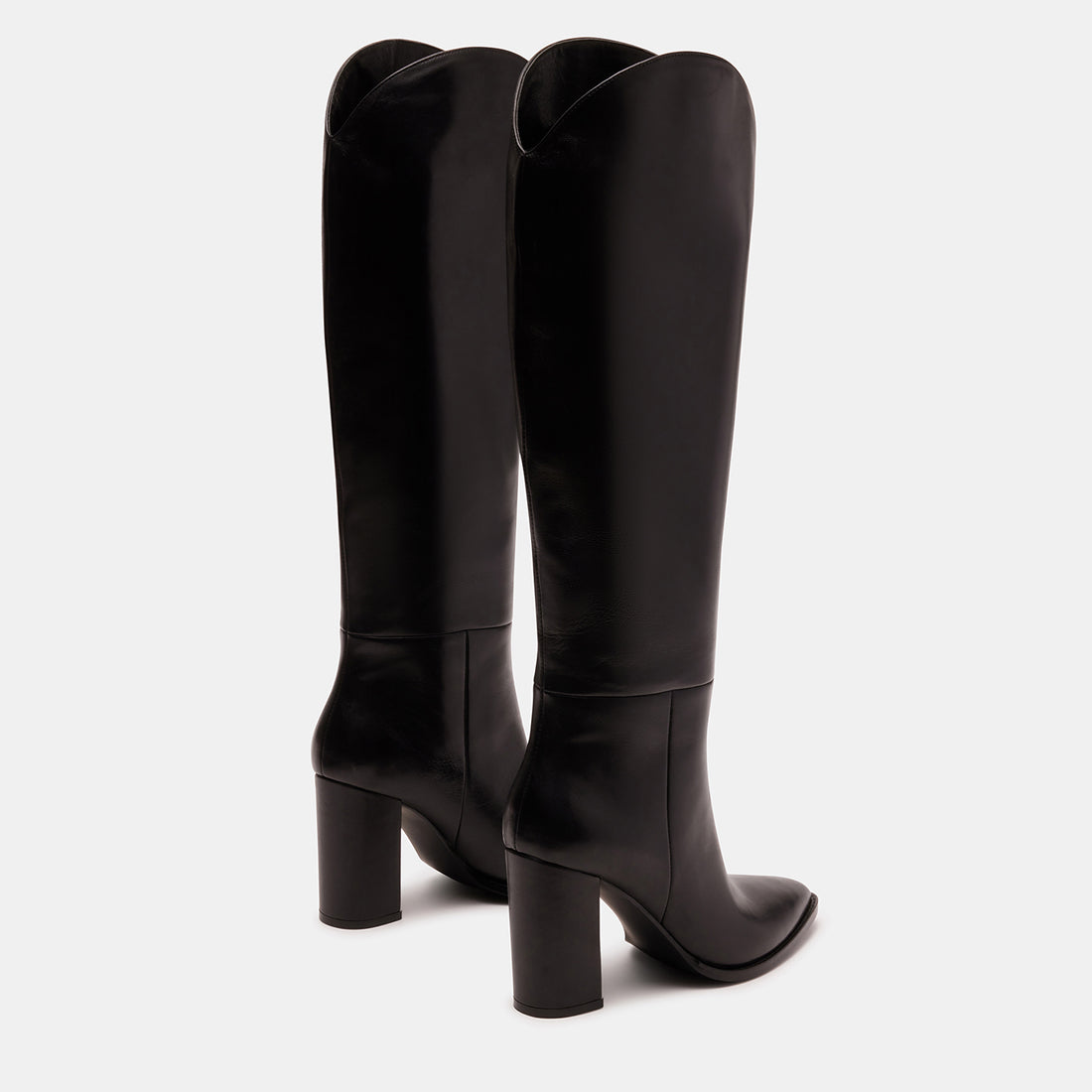 BIXBY Black Leather Pointy Toe Knee High Boots | Women's Designer Shoes ...