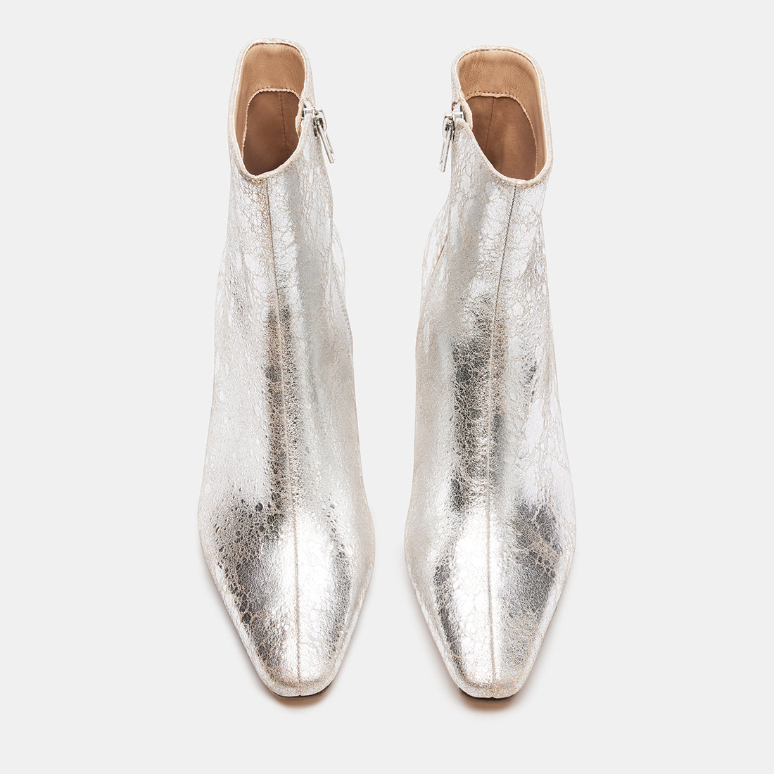 DELVIE Silver Leather Kitten Heel Ankle Boots | Women's Designer ...