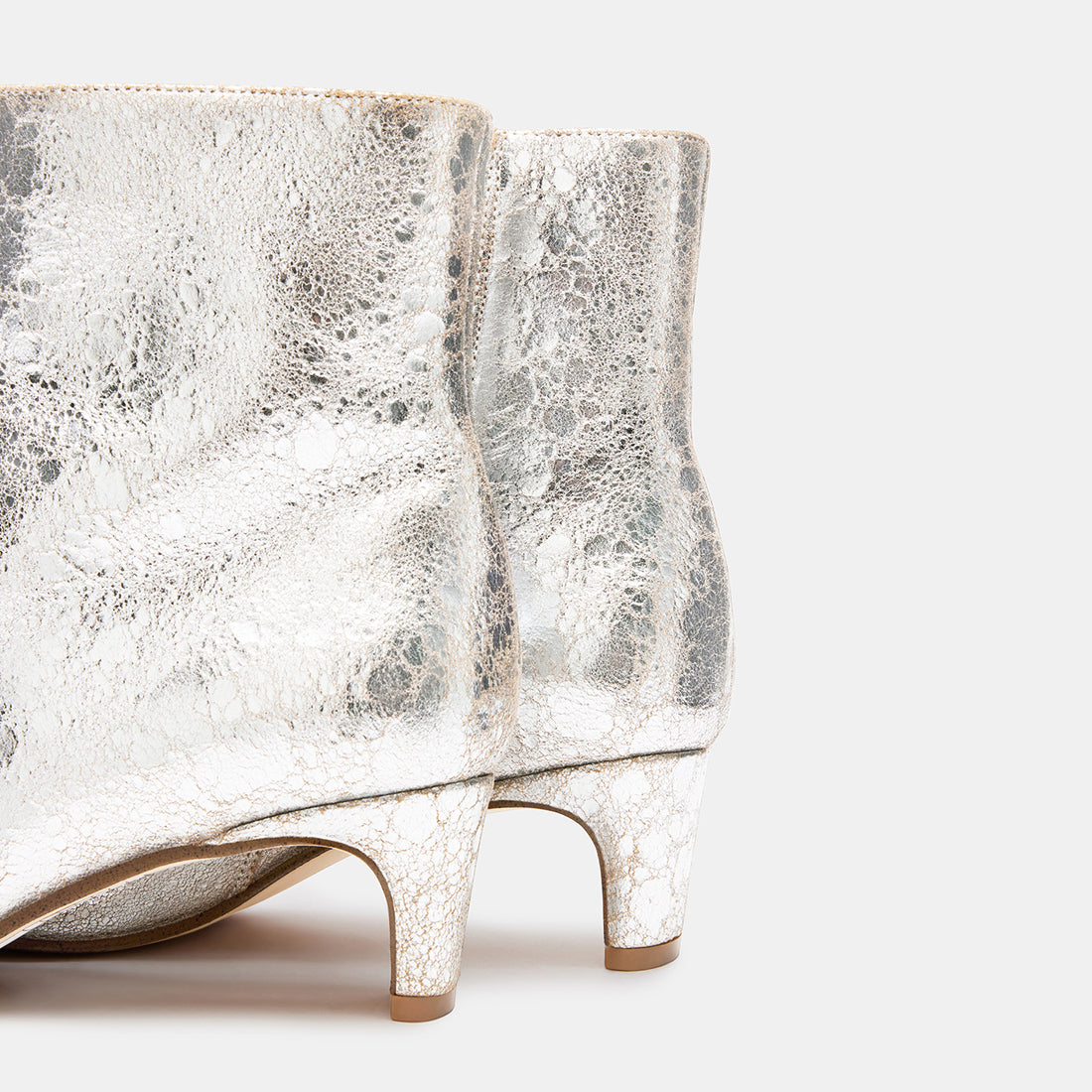 DELVIE Silver Leather Kitten Heel Ankle Boots | Women's Designer ...