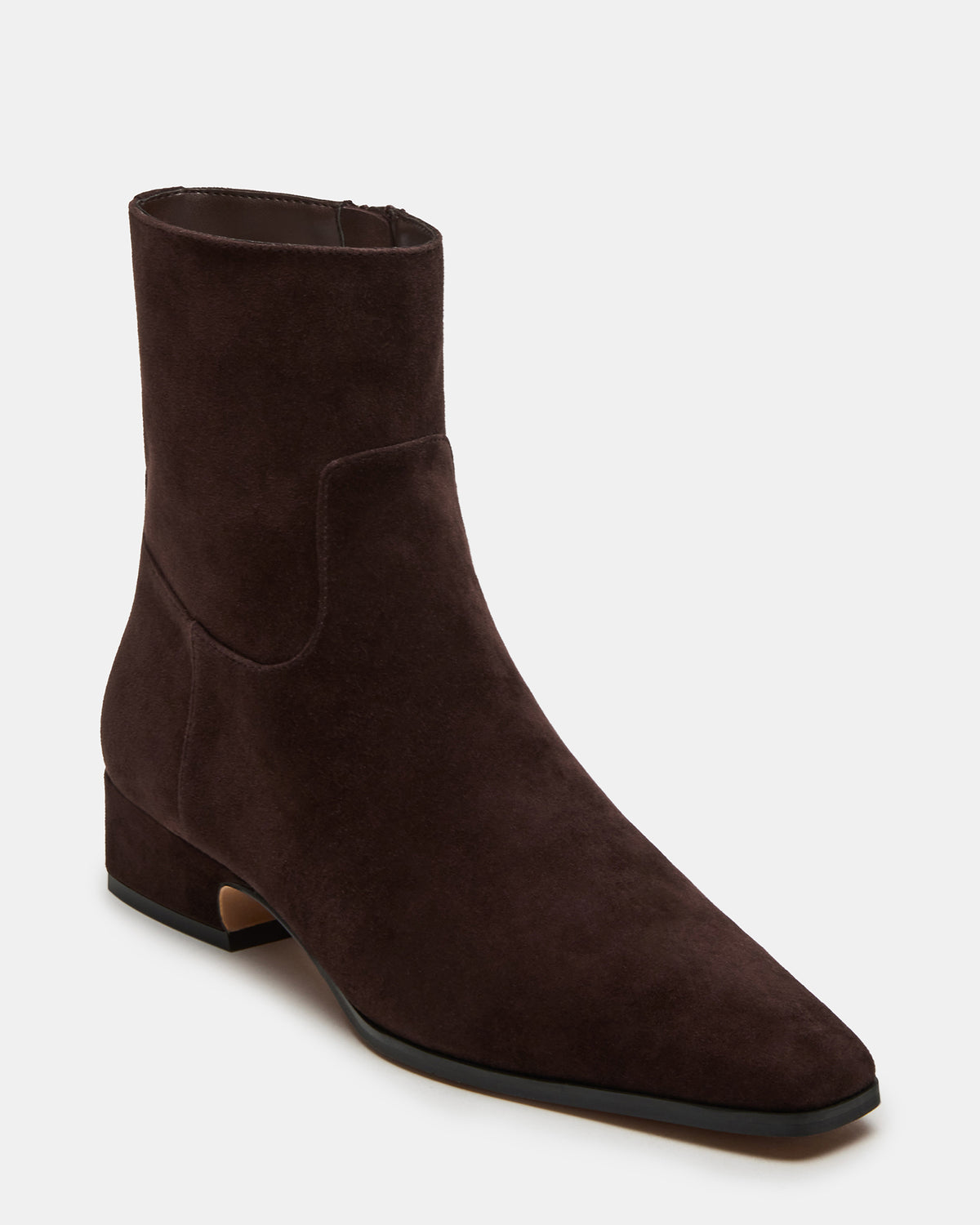 DUSTY Brown Suede Flared Block Heel Booties | Women's Designer Boots ...