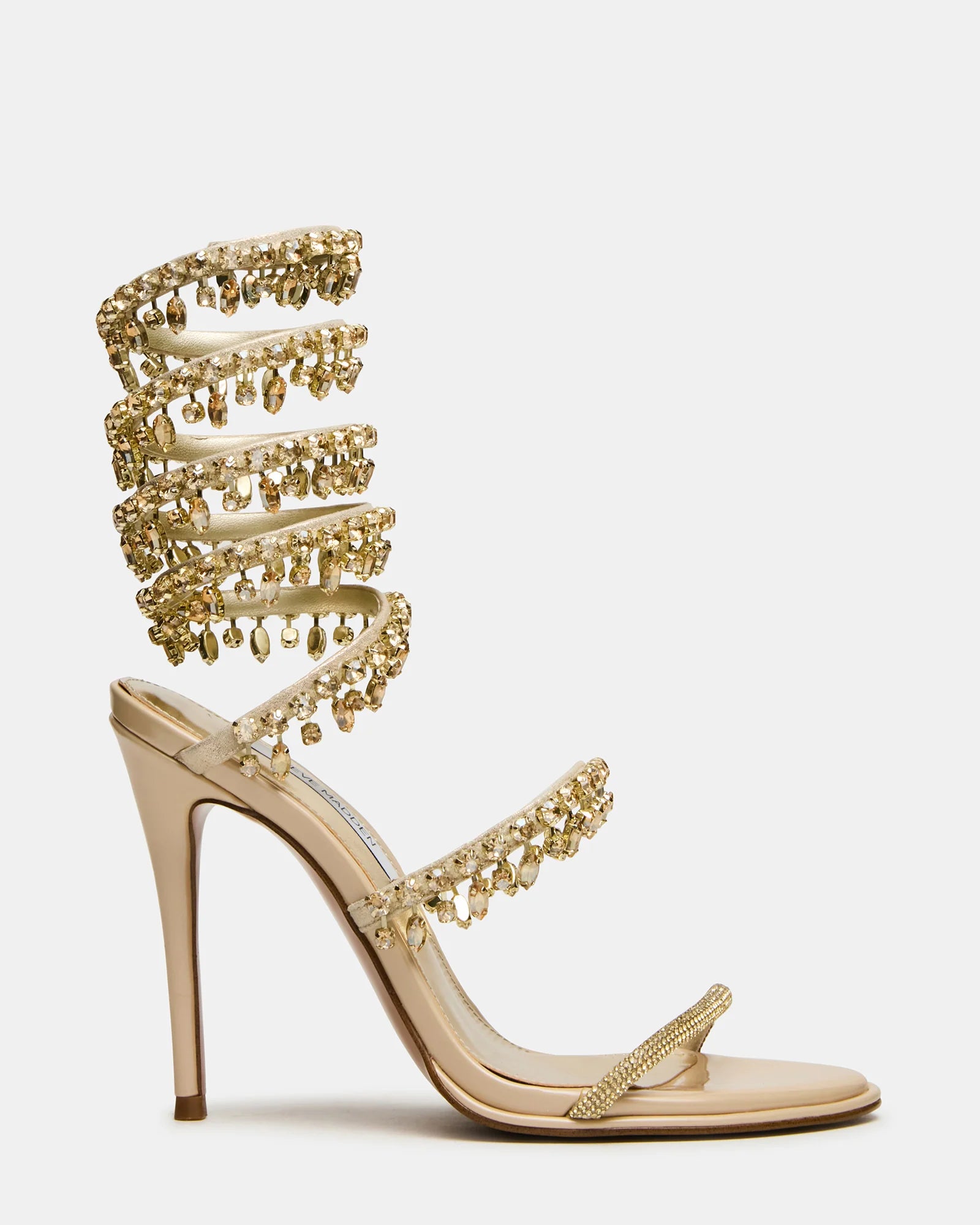 GORGINA Champagne Strappy Embellished Stiletto Heels | Women's Designer ...