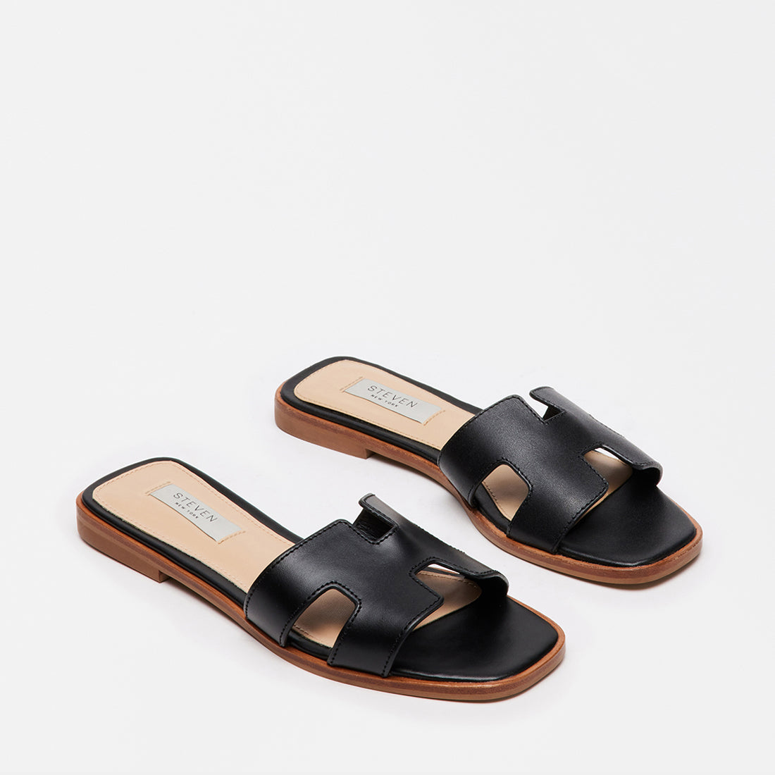 HADYN Black Leather Women's Slide Sandals | Women's Designer Sandals ...