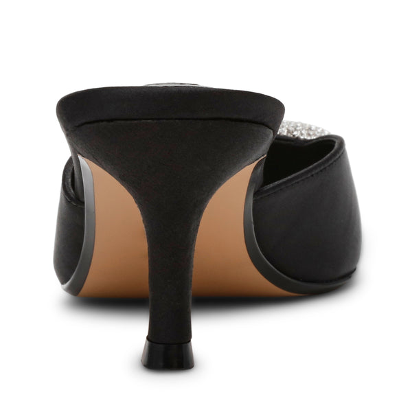 INTIMIDATE Black Satin Rhinestone Kitten Heels | Women's Designer Heels ...