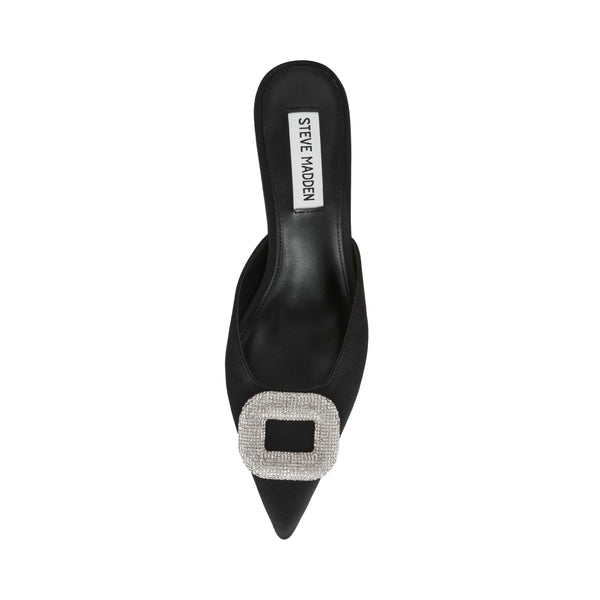 INTIMIDATE Black Satin Rhinestone Kitten Heels | Women's Designer Heels ...