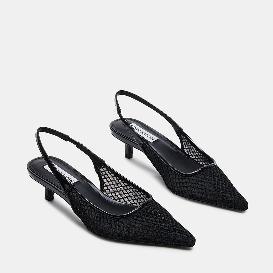 KARI Black Mesh Slingback Kitten Heels | Women's Designer Shoes – Steve ...