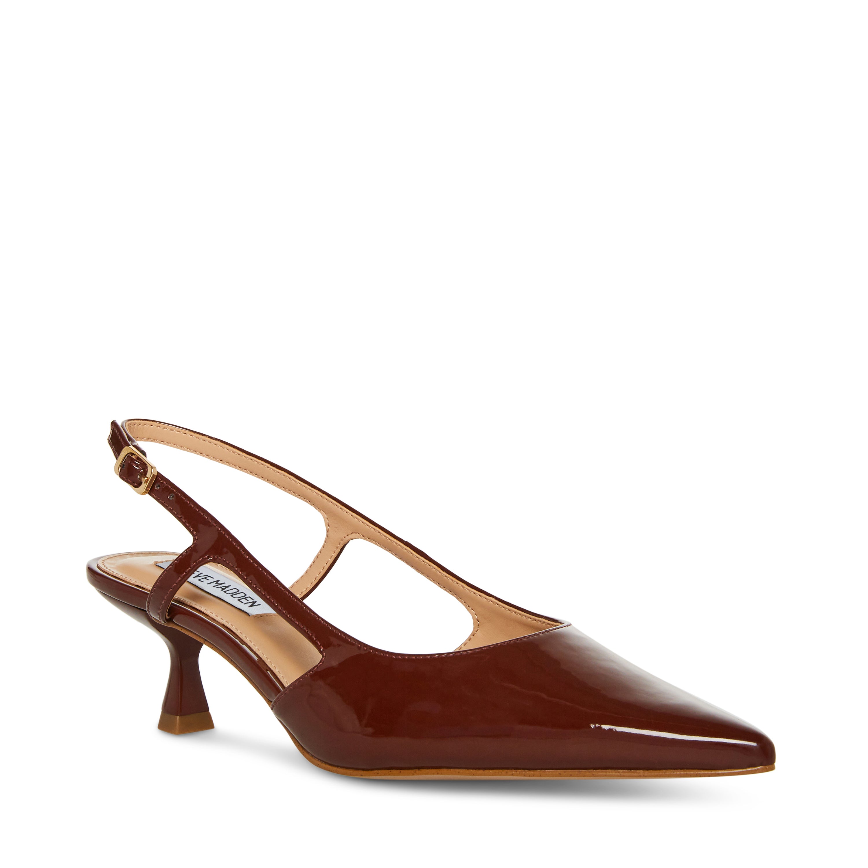 LEGACI Brown Patent Slingback Kitten Heel Pumps | Women's Designer Heels – Steve Madden Canada