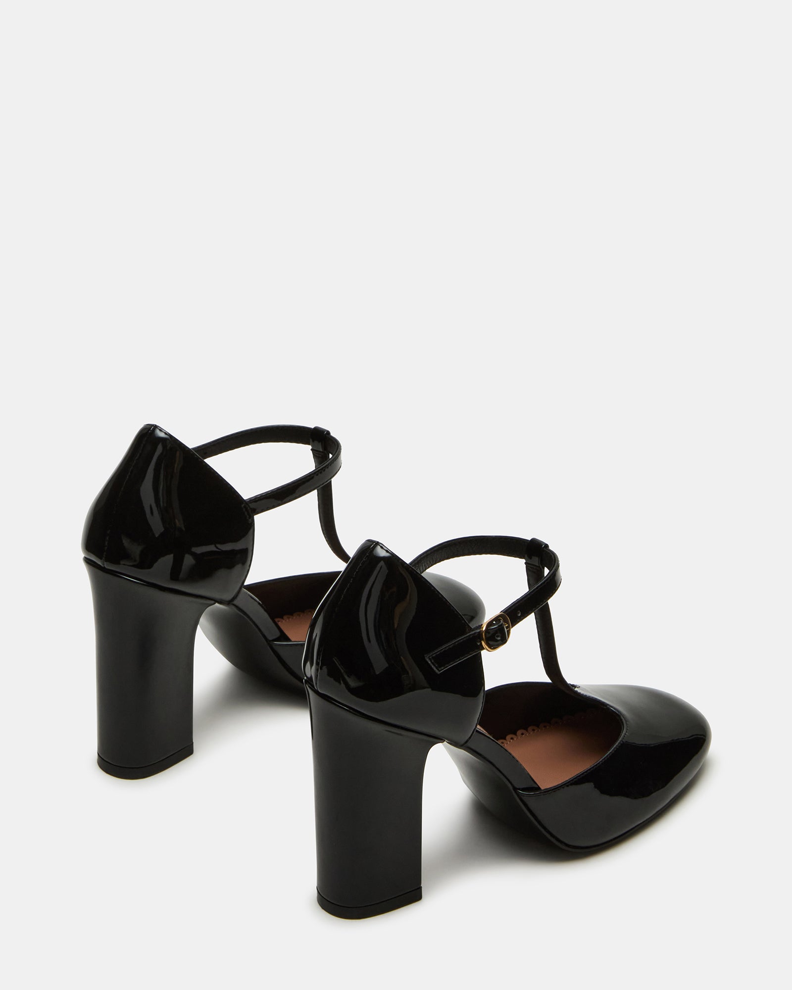 MALCOLM Black Patent T-Strap Mary Jane Heels | Women's Designer Heels ...