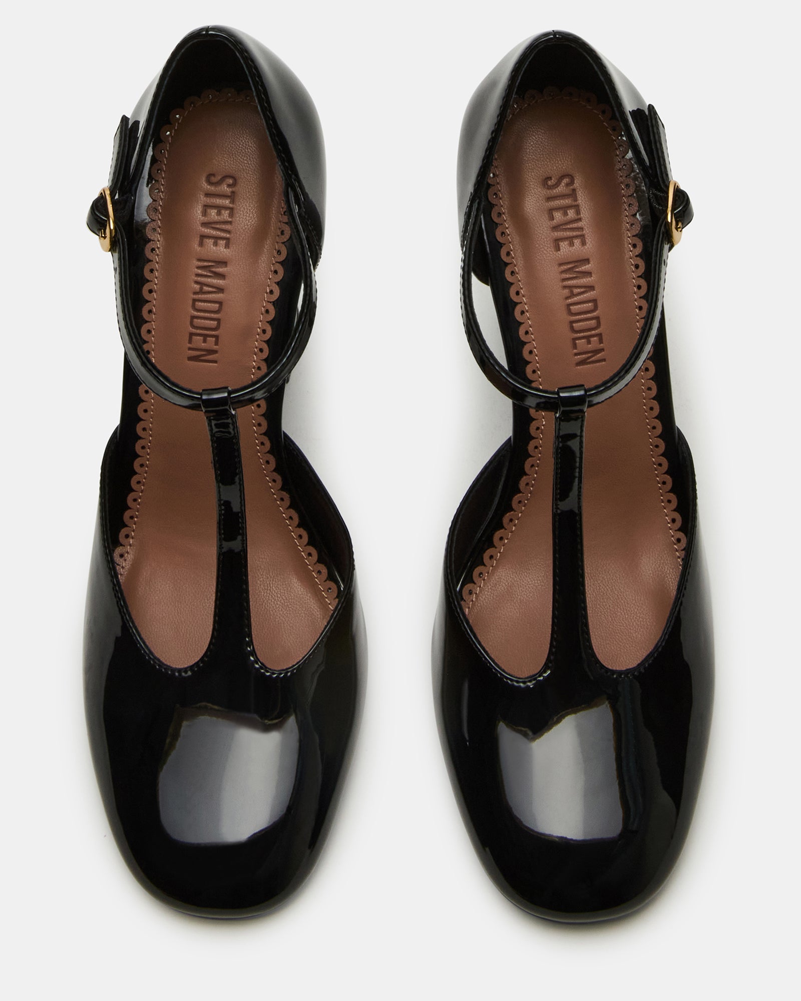 MALCOLM Black Patent T-Strap Mary Jane Heels | Women's Designer Heels ...