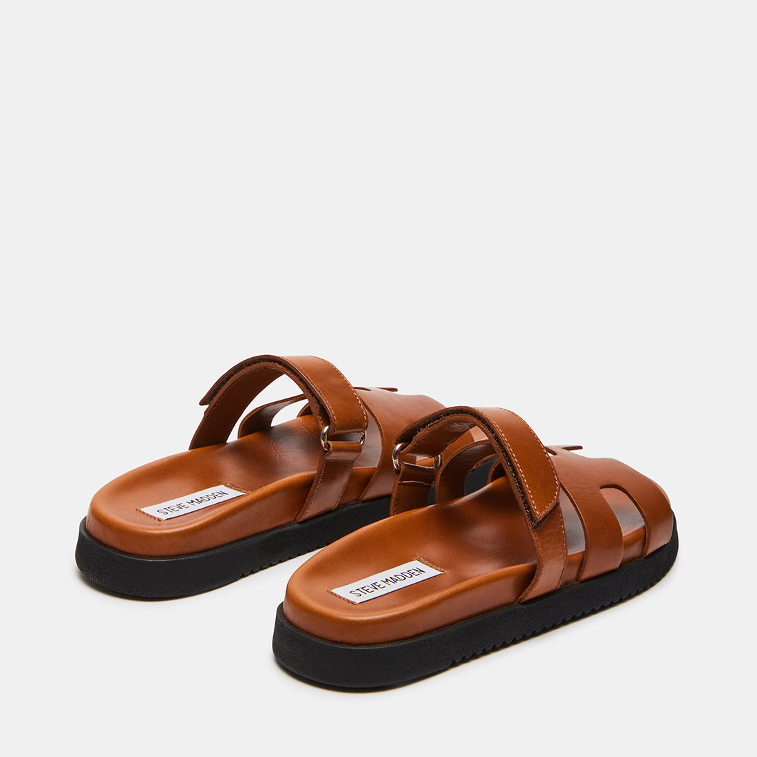 MAYVEN Cognac Leather Flatform Slide Sandals | Women's Designer Sandals ...