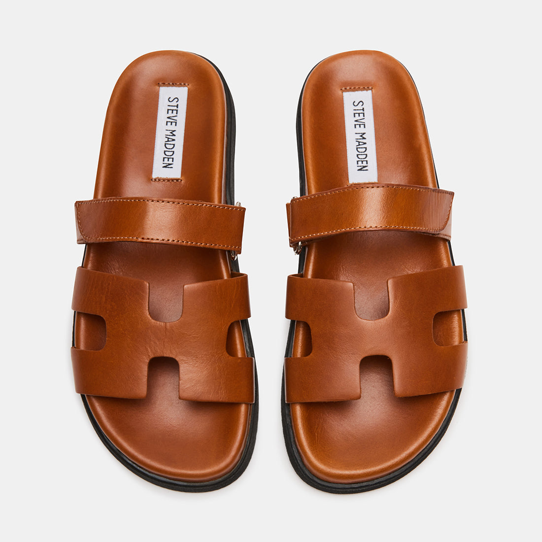 MAYVEN Cognac Leather Flatform Slide Sandals | Women's Designer Sandals ...