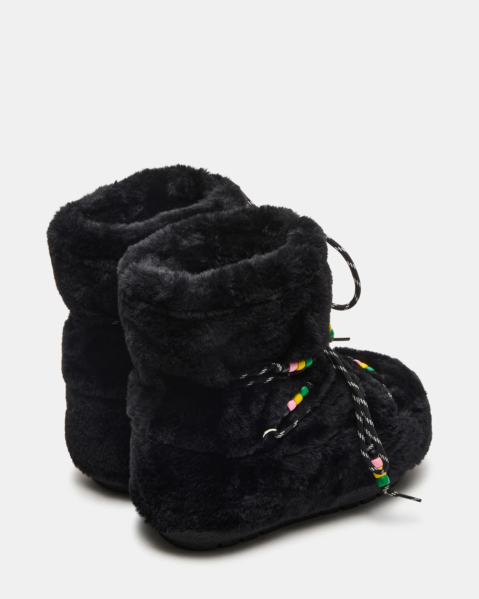 MIRO Black Faux Fur Chunky Lace Up Booties | Women's Designer Booties ...