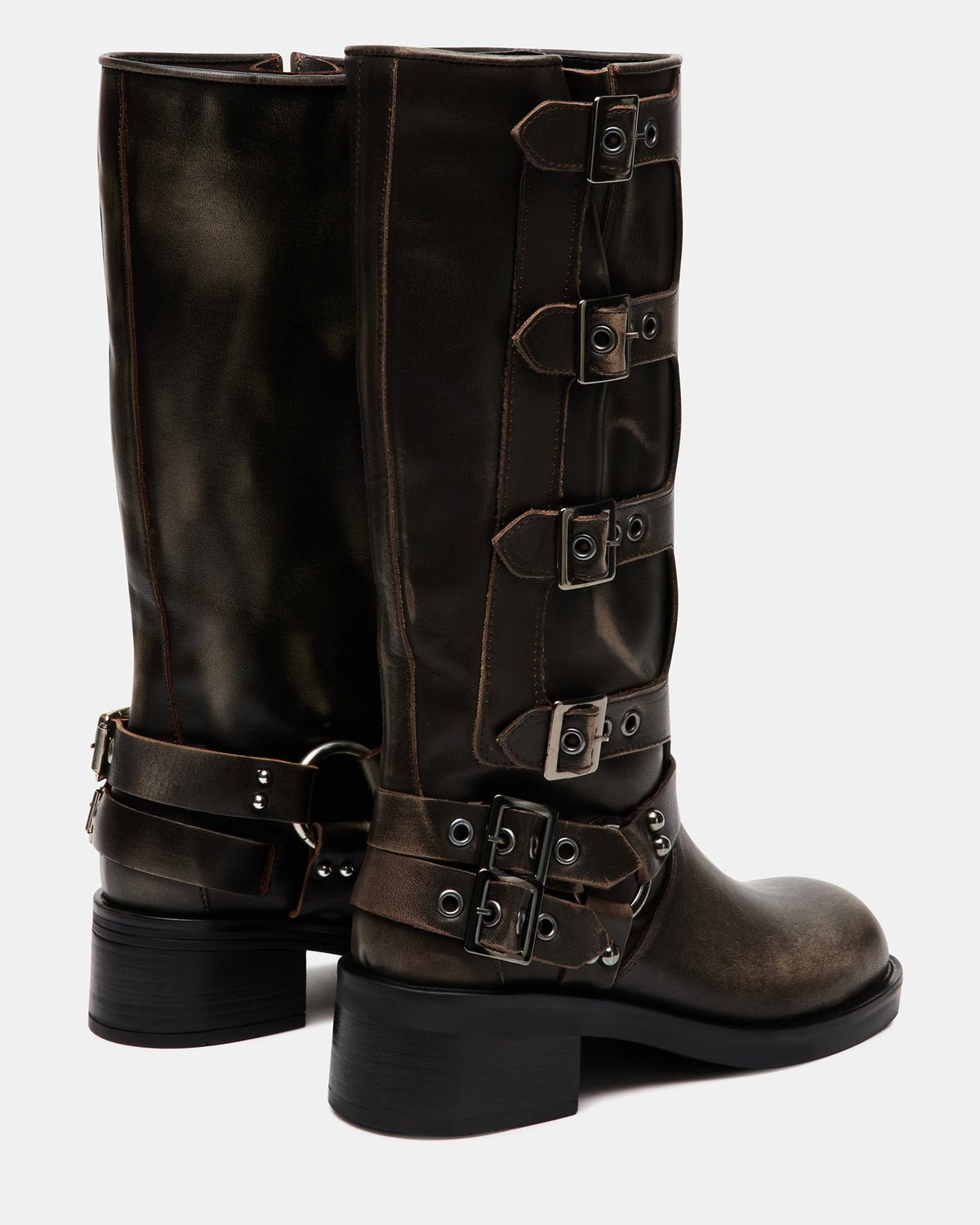 ROCKYY Distressed Brown Leather Knee High Boots | Women's Designer ...