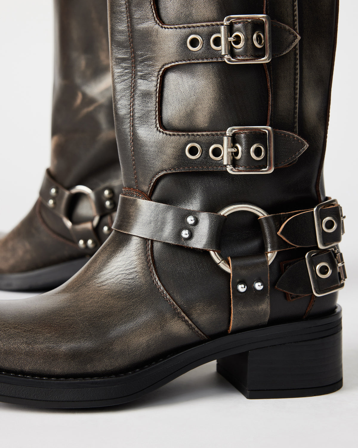 ROCKYY Distressed Brown Leather Knee High Boots | Women's Designer ...