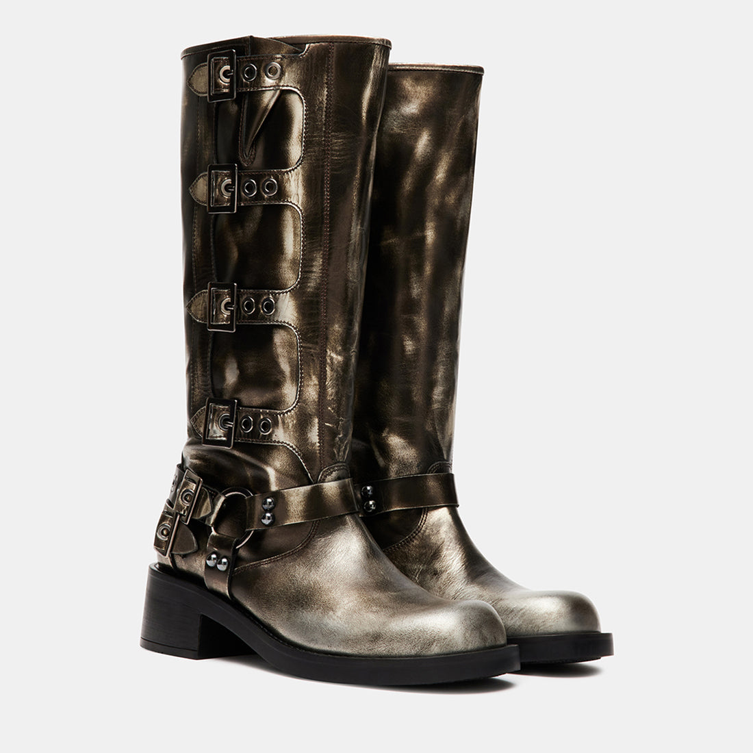 ROCKYY Distressed Silver Leather Knee High Boots | Women's Designer Boots – Steve Madden Canada