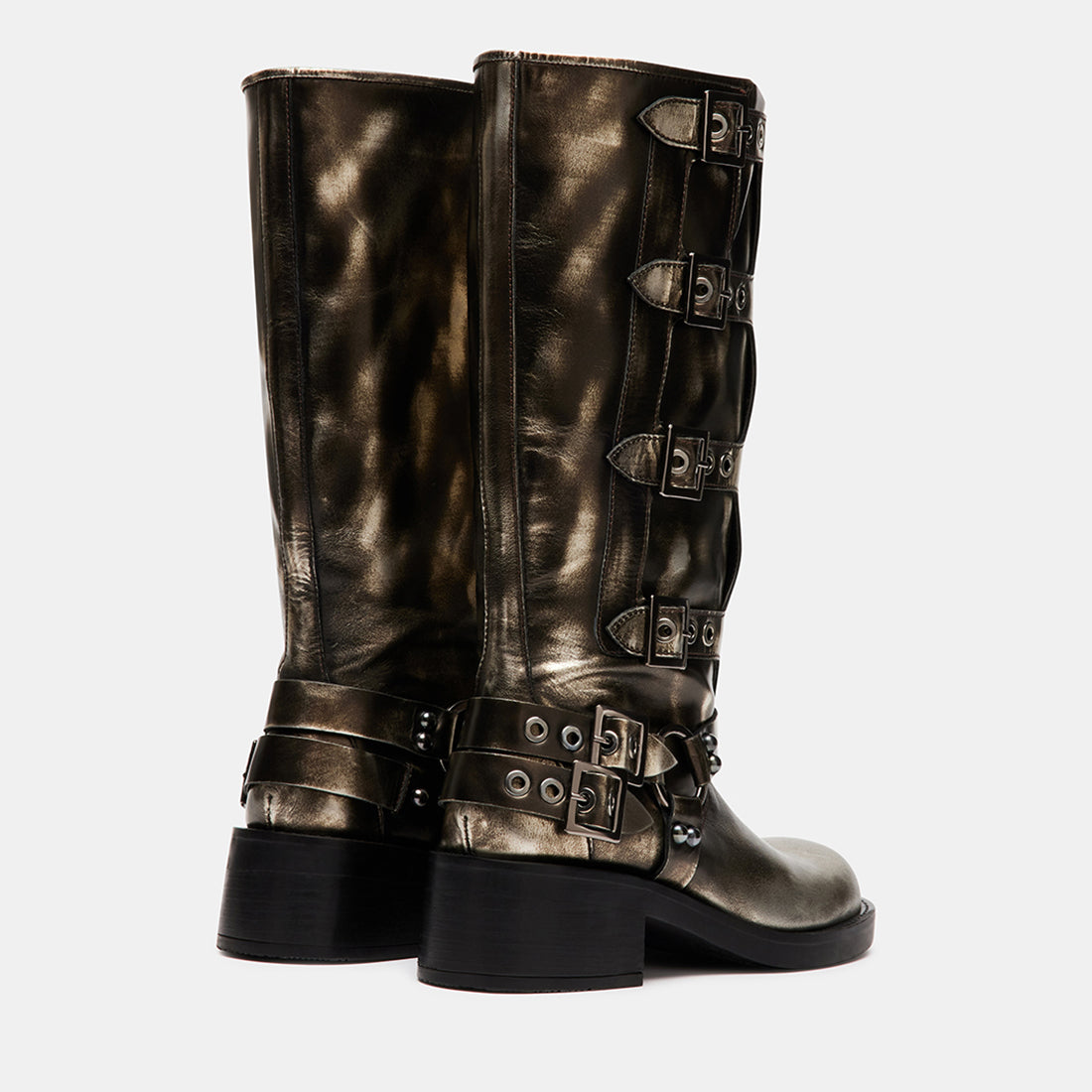 ROCKYY Distressed Silver Leather Knee High Boots | Women's Designer Boots – Steve Madden Canada