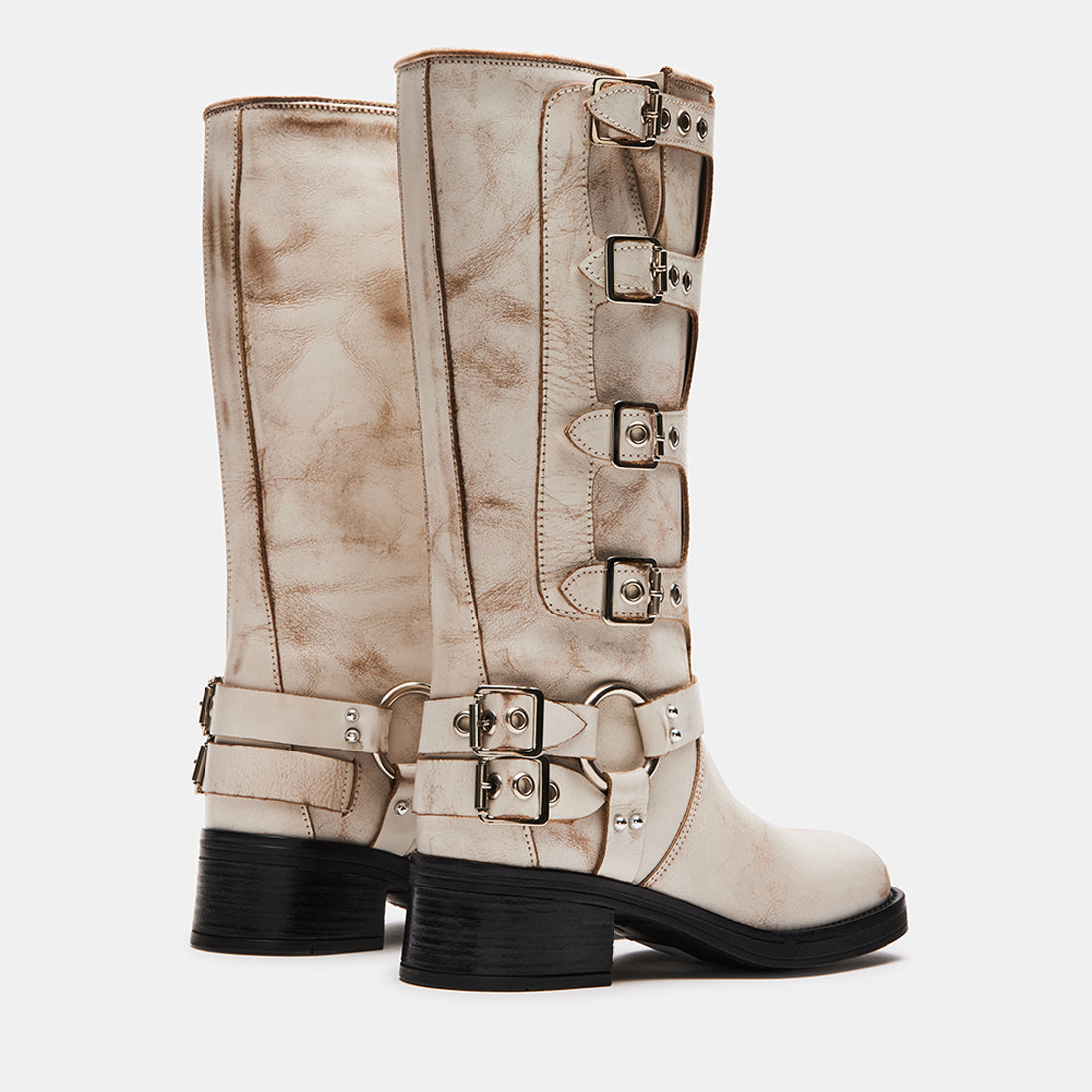 ROCKYY White Leather Engineer Boots | Women's Designer Boots – Steve ...