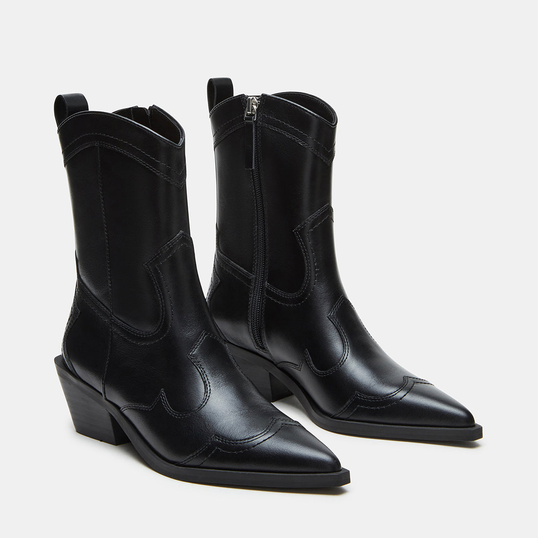 SHAYNE Black Leather Cowboy Boots | Women's Designer Booties – Steve Madden Canada