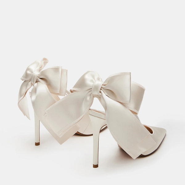 TEACUP White Satin Pointed-Toe Slingback Heels | Women's Designer Heels ...