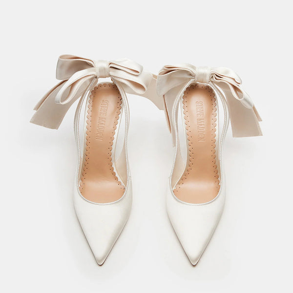 TEACUP White Satin Pointed-Toe Slingback Heels | Women's Designer Heels ...