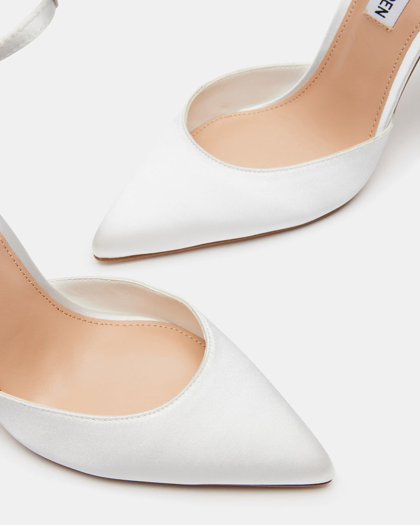 VALENTEEN White Satin Bow Embellished Pumps | Women's Designer Heels ...