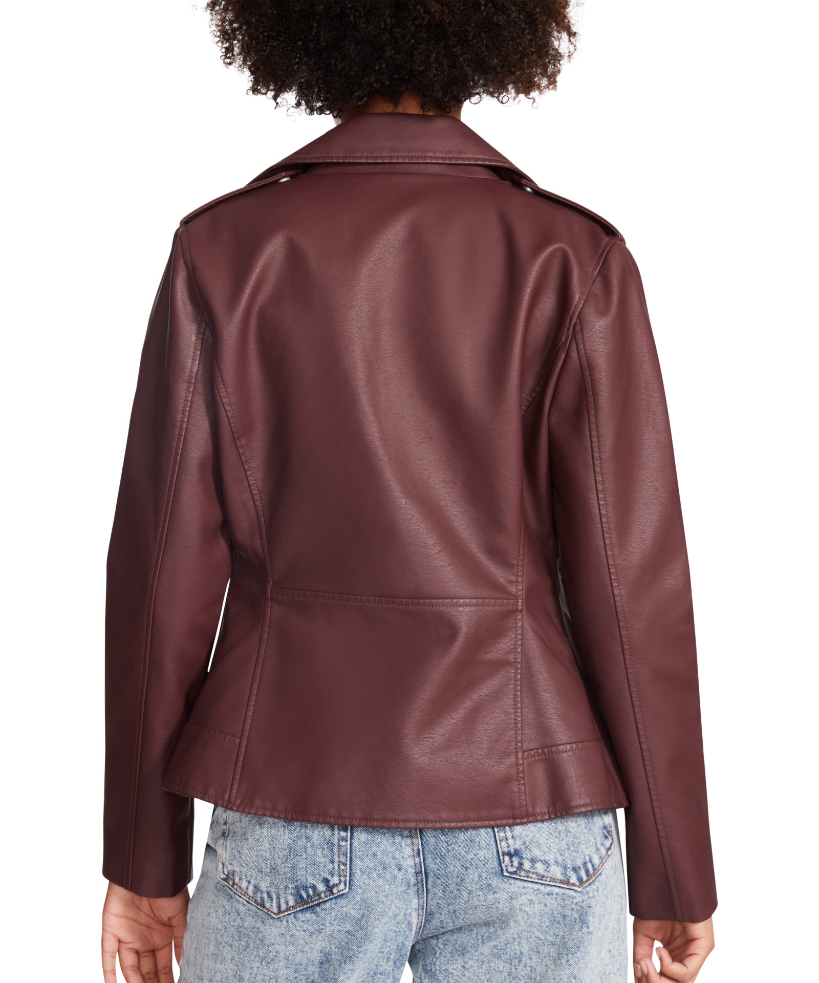 JULIA Burgundy Faux Leather Moto Jacket | Women's Designer Jackets ...